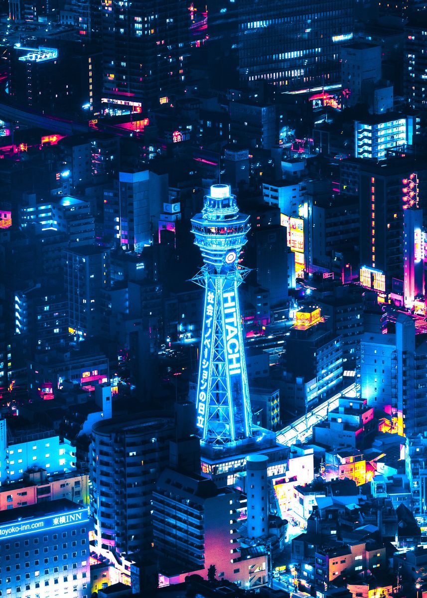 'red and blue city lights' Poster, picture, metal print, paint by Hafis ...
