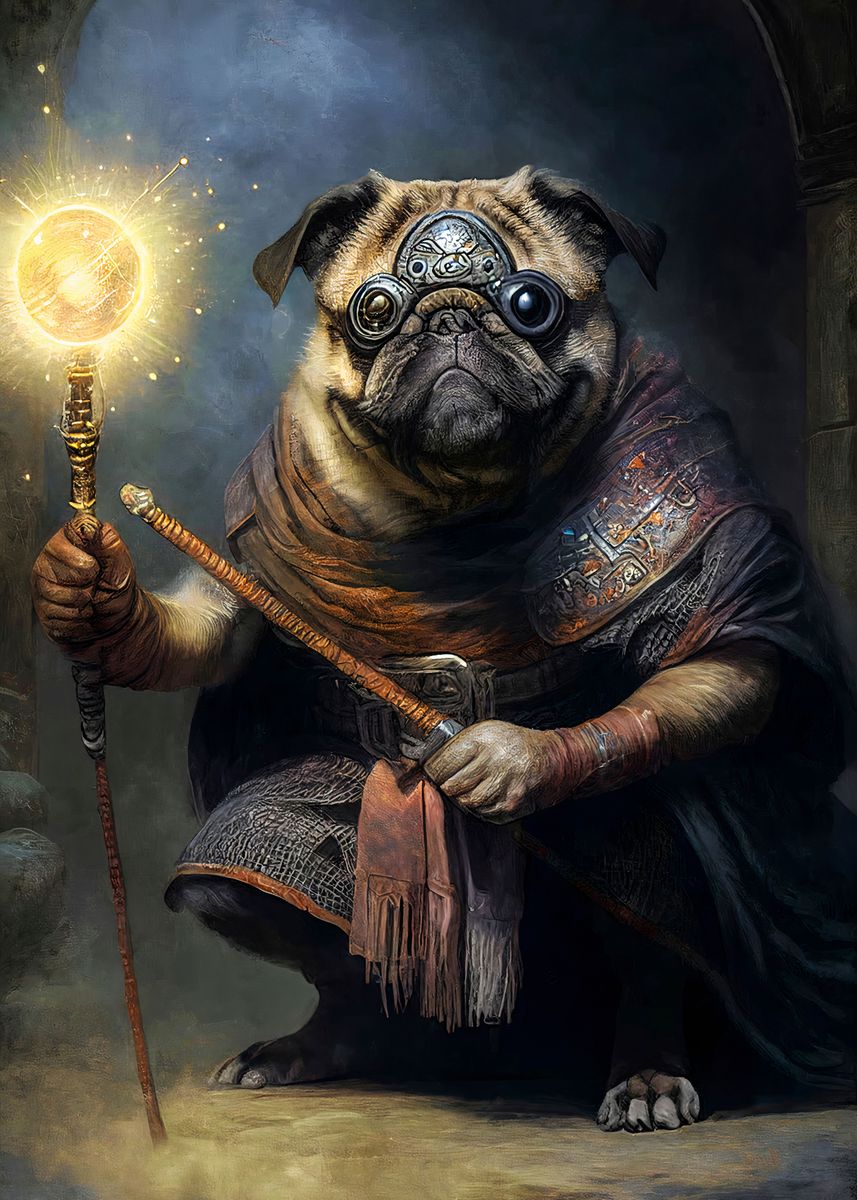 'Pug Monk' Poster, picture, metal print, paint by Displate Master ...