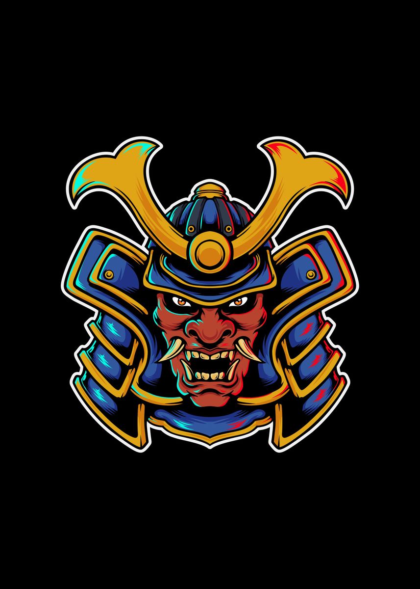 'Head of oni samurai' Poster, picture, metal print, paint by Cao Thi ...