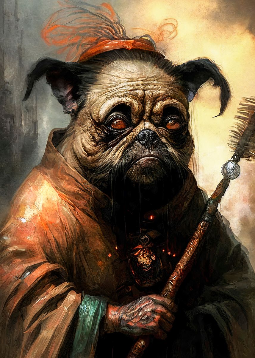 'Pug Monk' Poster, picture, metal print, paint by Displate Master | Displate