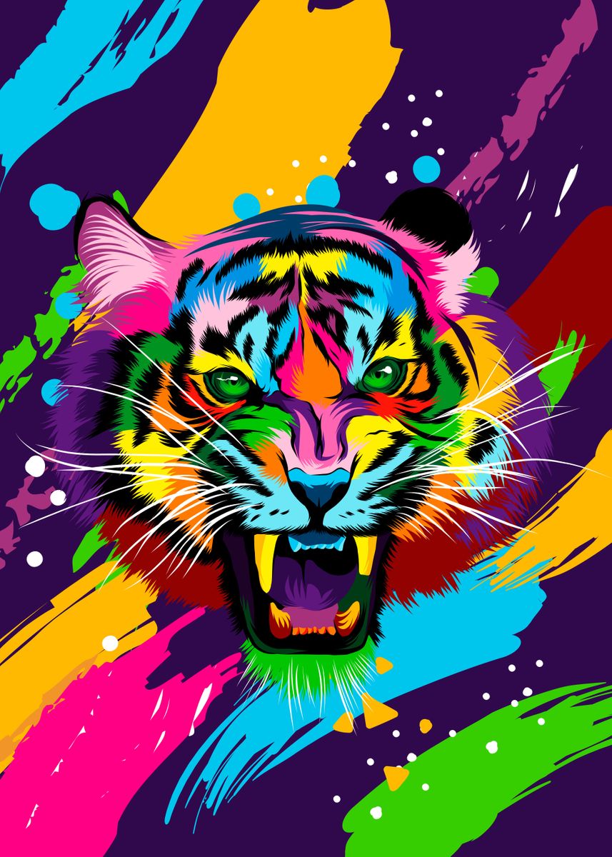 'Colorful Tiger' Poster, picture, metal print, paint by Hasnaa Art ...