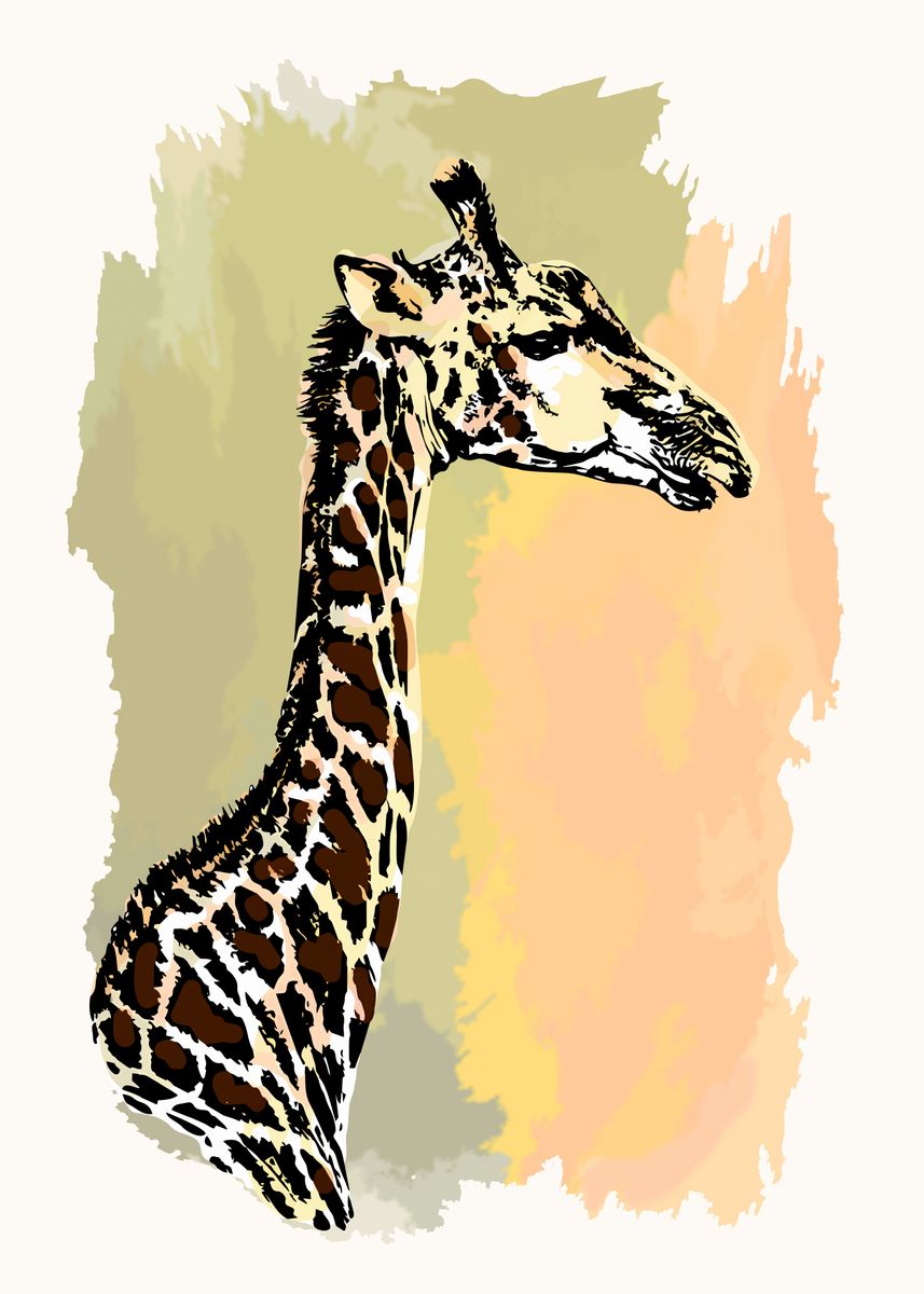 'Giraffe Color Wash Style' Poster, picture, metal print, paint by ...