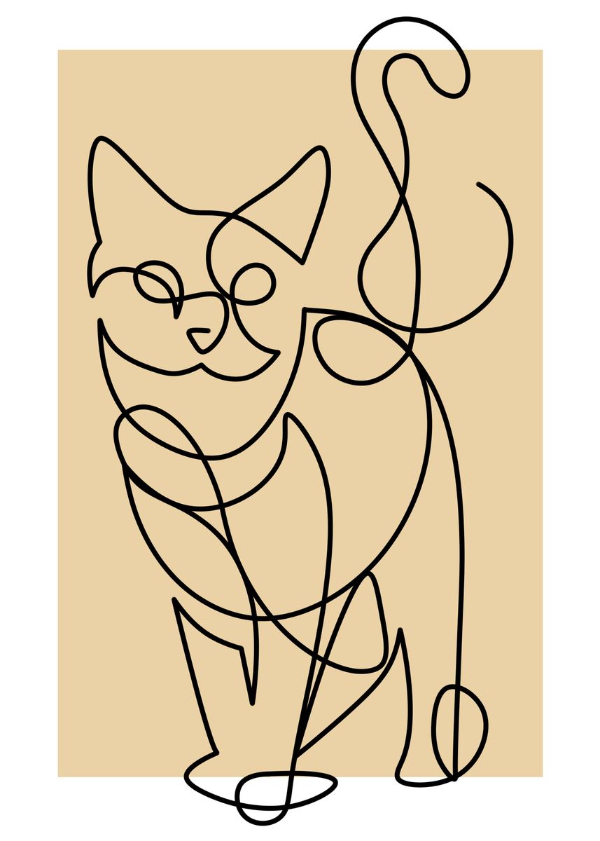 'Oneline Cat' Poster, picture, metal print, paint by Geometrical ...