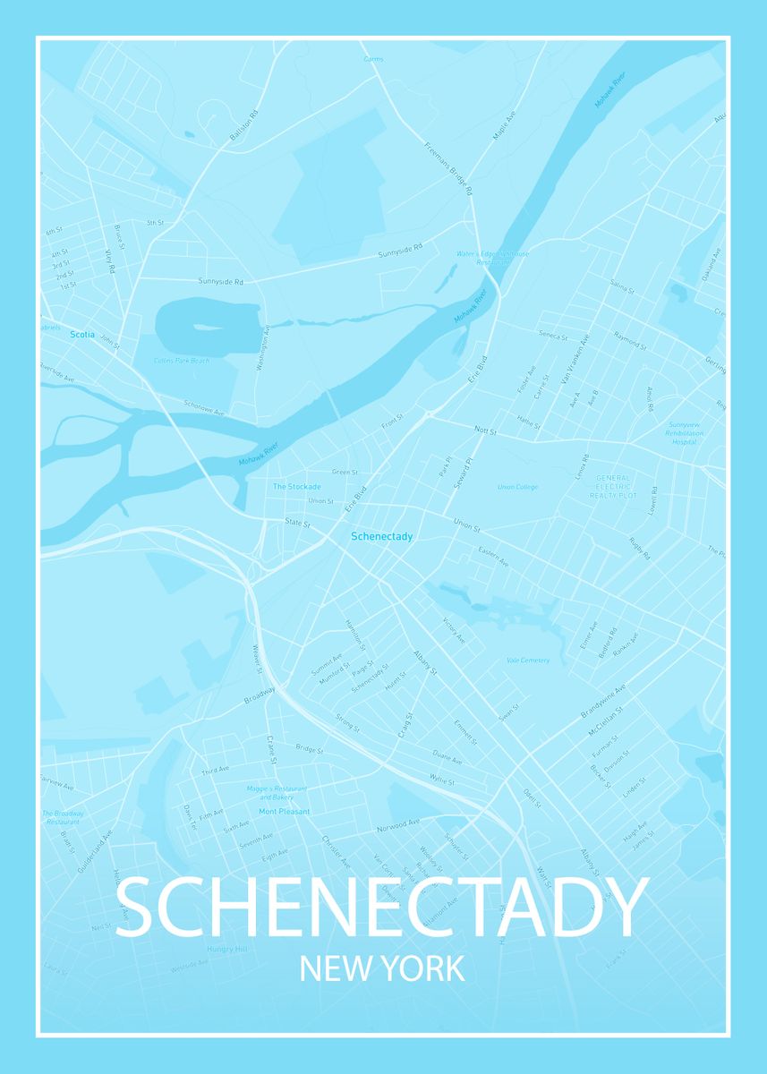 'SCHENECTADY NEW YORK MAP' Poster, picture, metal print, paint by One ...