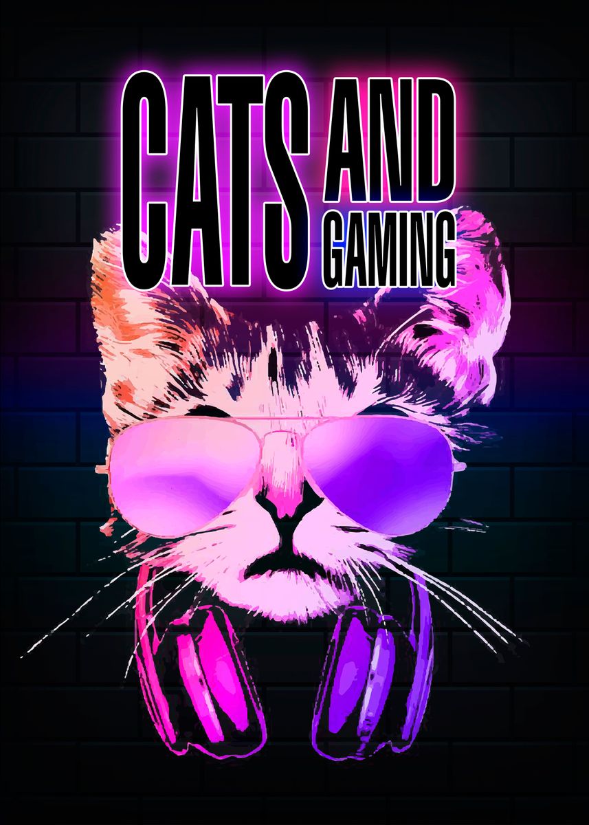 'Cats and Gaming poster ' Poster, picture, metal print, paint by Metal ...