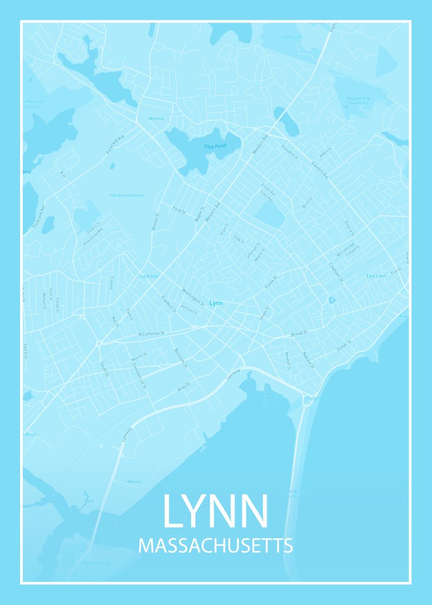 'LYNN MASSACHUSETTS MAP' Poster, picture, metal print, paint by One ...