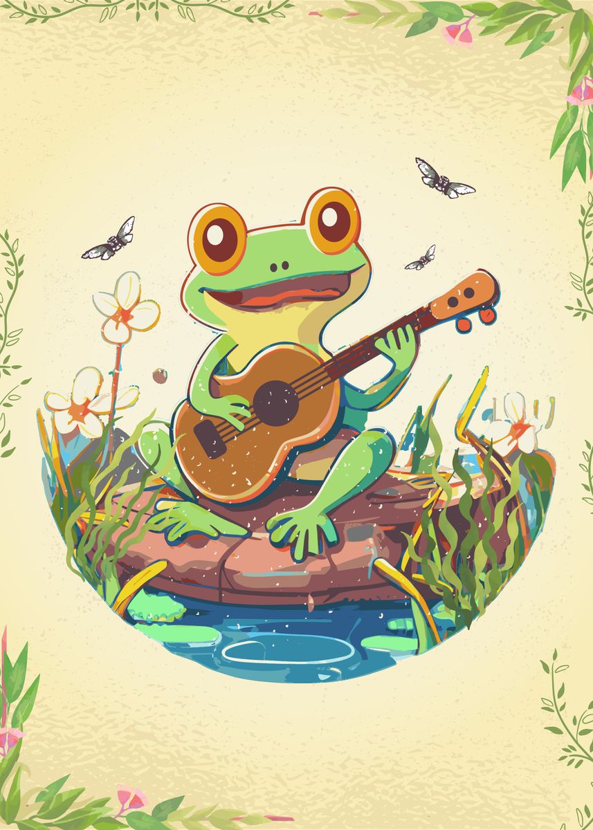 'Cute Frog Banjo Musician' Poster, picture, metal print, paint by ...