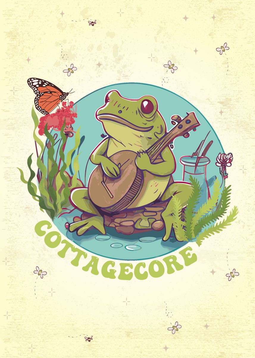 'Vintage Cottagecore Frog' Poster, picture, metal print, paint by ...