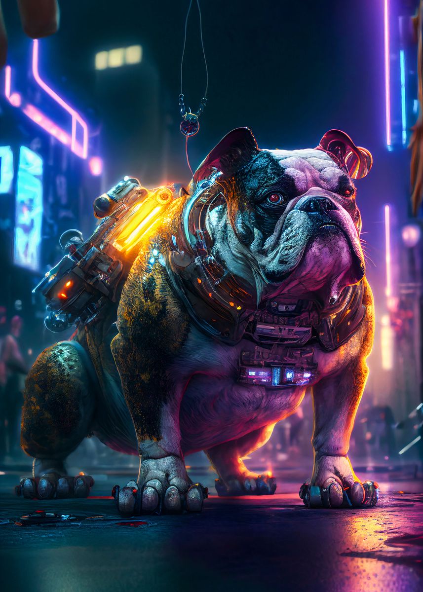 'Cyber Bulldog' Poster, picture, metal print, paint by Displate Master | Displate