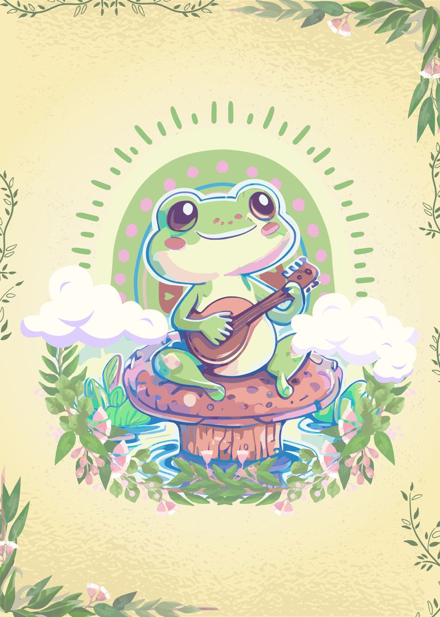 'Positive Cottagecore Frog' Poster, picture, metal print, paint by ...