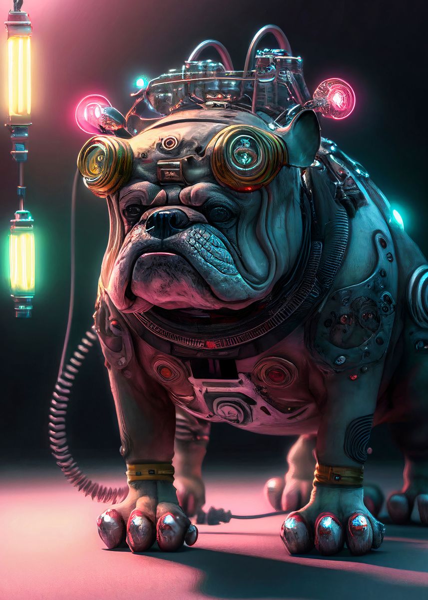 'Cyber Bulldog' Poster, picture, metal print, paint by Displate Master ...