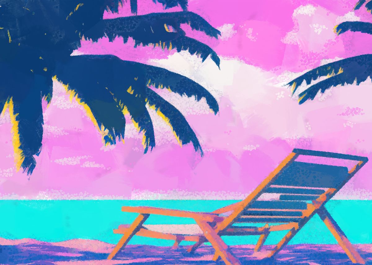 'Vaporwave beach' Poster by Evgenuy Merkushov | Displate