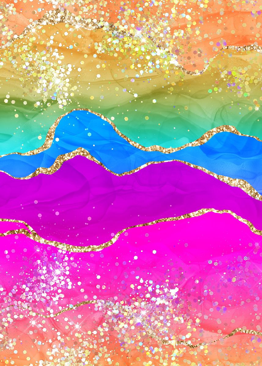 'Rainbow Glitter Agate 01' Poster, picture, metal print, paint by Aloke ...
