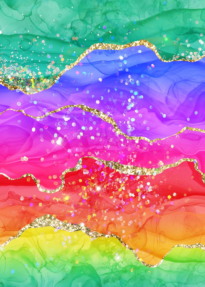 'Rainbow Glitter Agate 04' Poster, picture, metal print, paint by Aloke ...