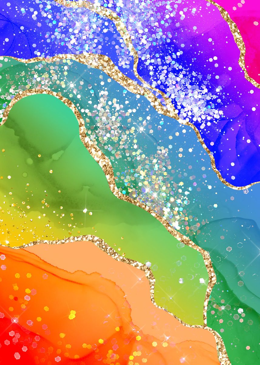 'Rainbow Glitter Agate 06' Poster, picture, metal print, paint by Aloke ...
