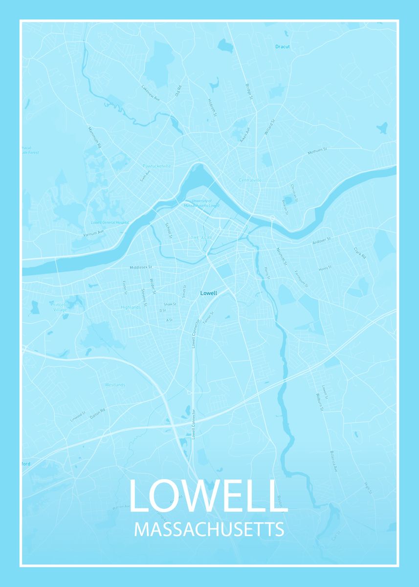 'LOWELL MASSACHUSETTS MAP' Poster, picture, metal print, paint by One ...