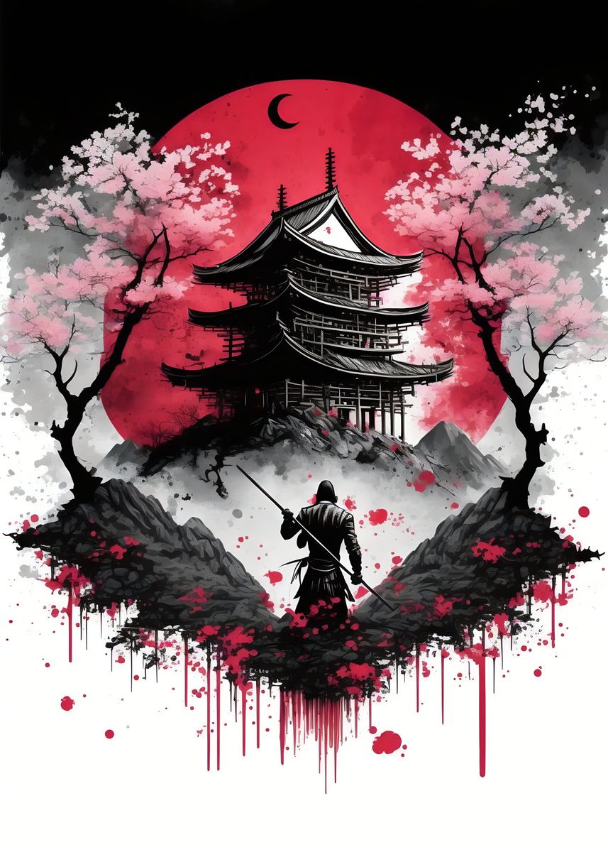 'Samurai Temple' Poster, picture, metal print, paint by FusionDesigns ...