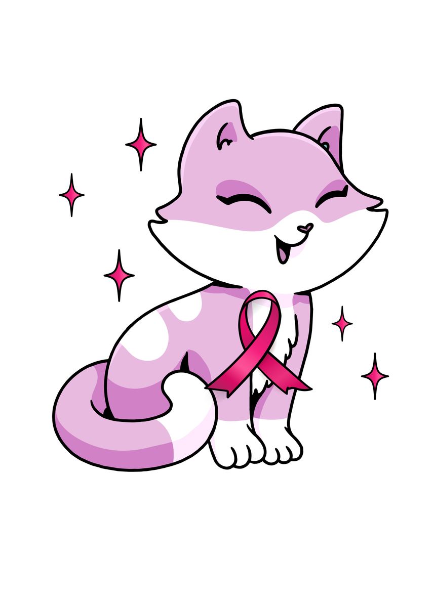 'Pink Cancer Awareness Cat' Poster, picture, metal print, paint by ...