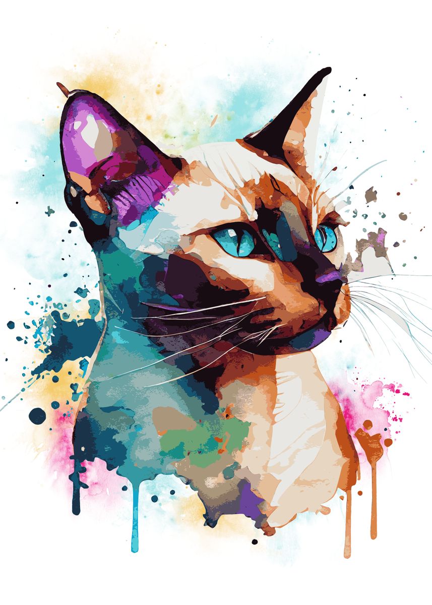 'Siamese Watercolor Cat' Poster, picture, metal print, paint by ...
