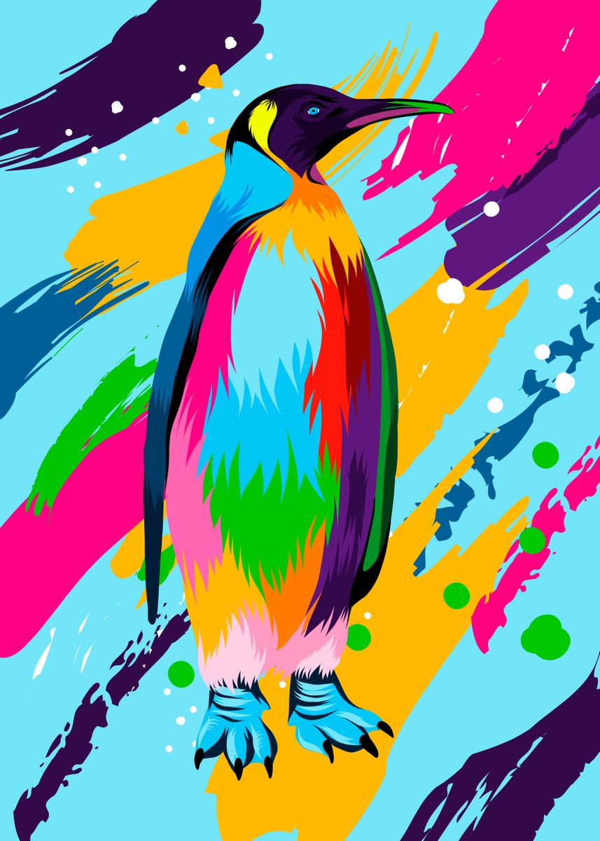 'Colorful Penguin' Poster, picture, metal print, paint by Hasnaa Art ...