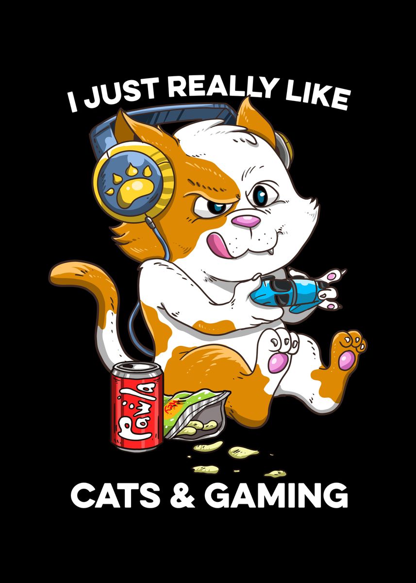 'Funny Cat Gaming Cat Lover' Poster, picture, metal print, paint by ...