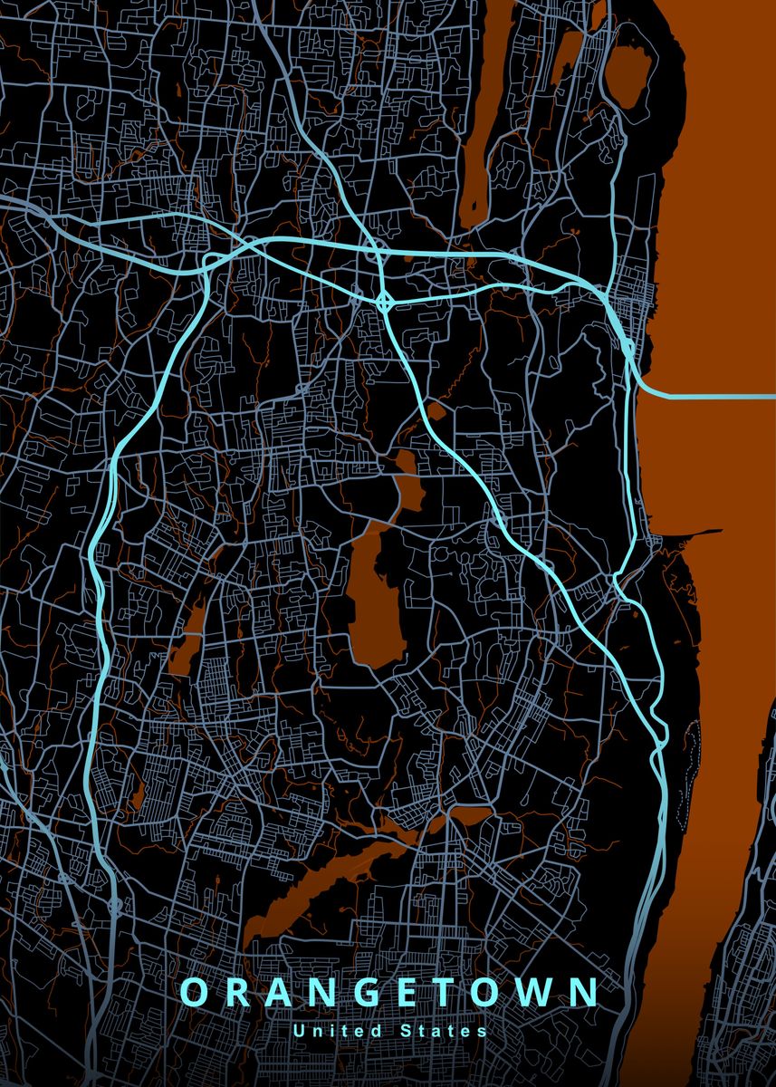 'Orangetown' Poster, picture, metal print, paint by Deeo | Displate