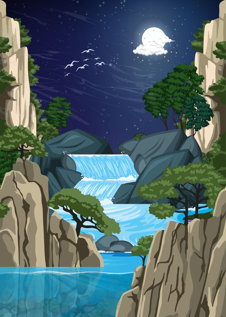 'Waterfall River' Poster, picture, metal print, paint by spartanz ...