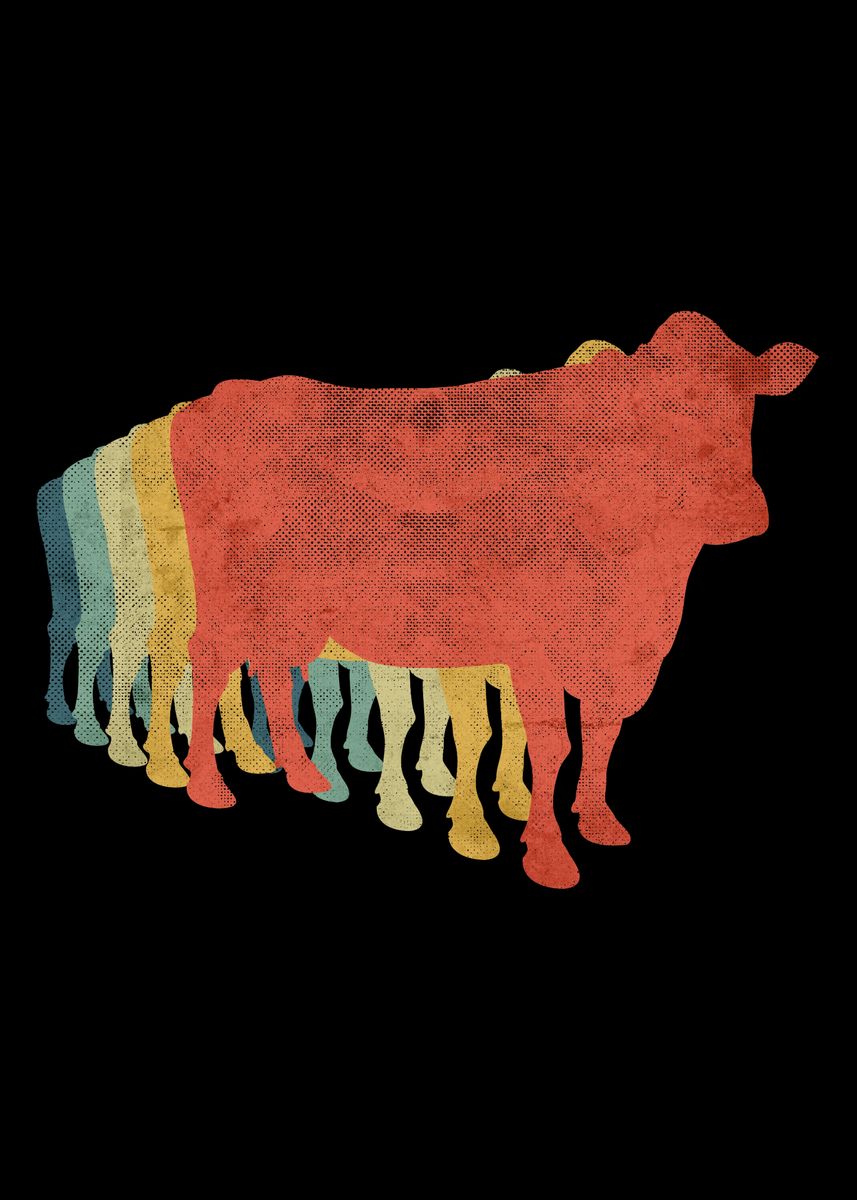 'Cow Retro Vintage Color' Poster, picture, metal print, paint by El ...