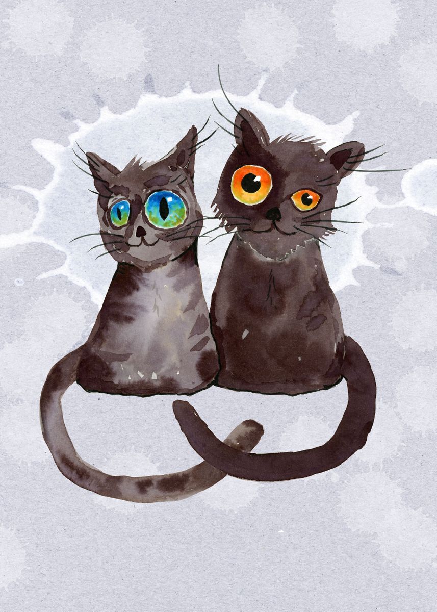 'Two dark gray cats' Poster, picture, metal print, paint by Bianca ...