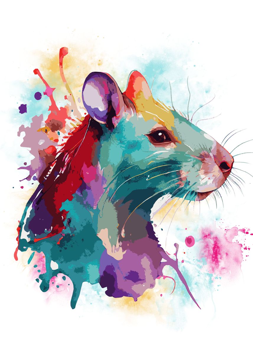 'Cute Watercolor Pet Rat' Poster, picture, metal print, paint by ...
