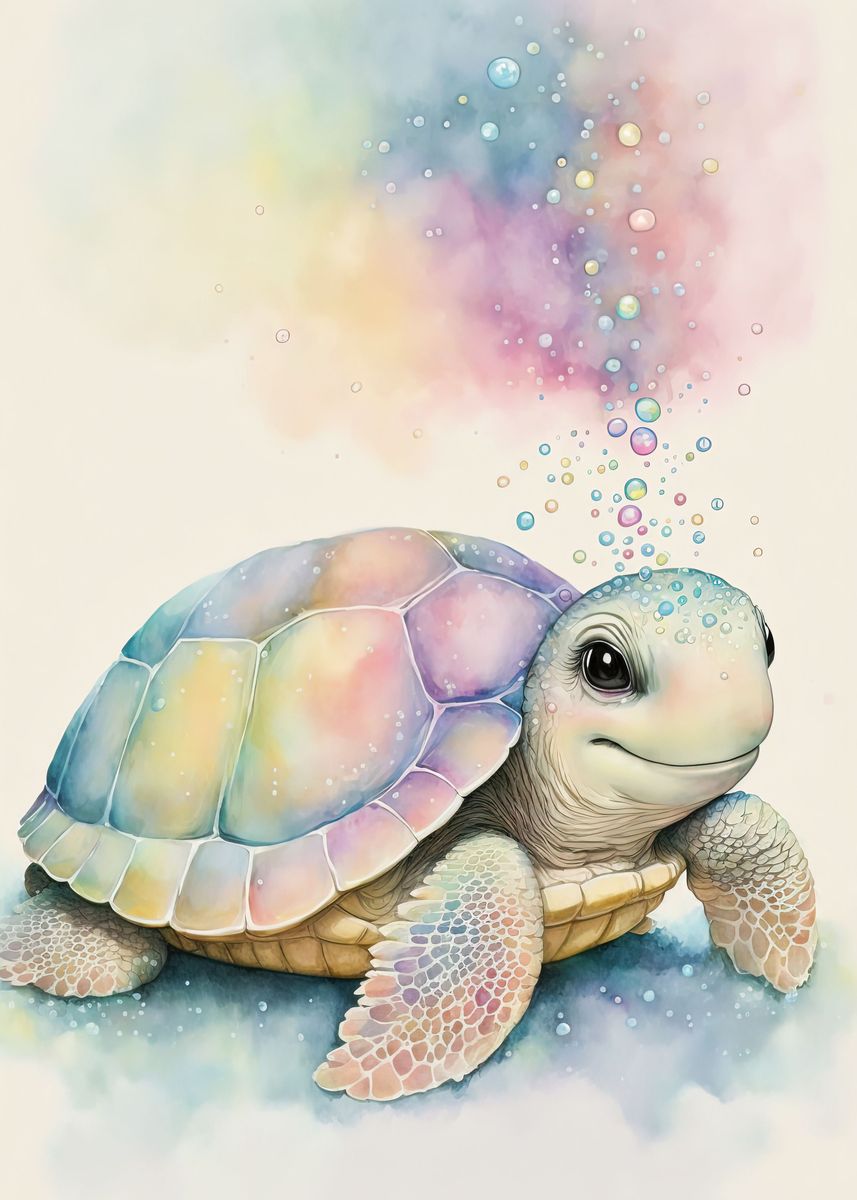 'Sweet Turtle in pastel' Poster, picture, metal print, paint by ...