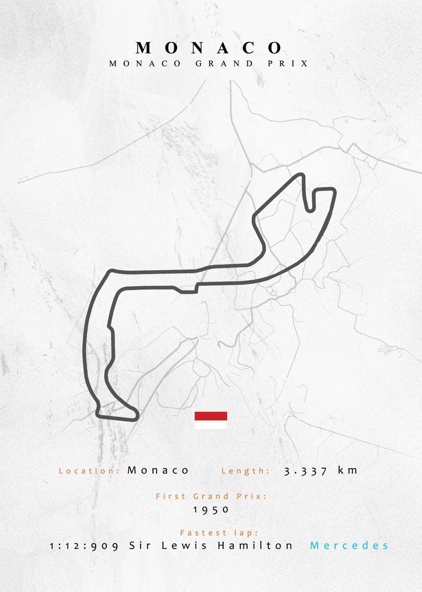 'Monaco F1 Track Map Circui' Poster, picture, metal print, paint by ...