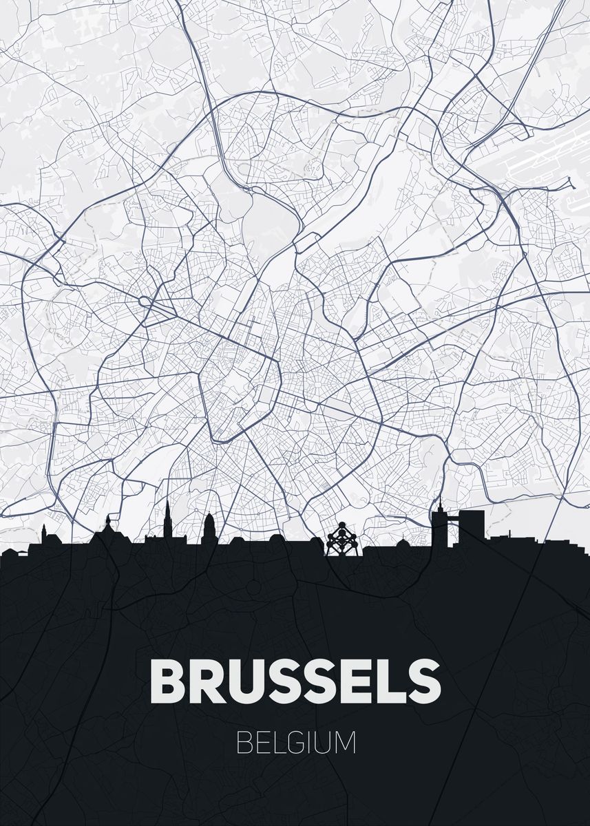 'Brussels City Map' Poster, picture, metal print, paint by crbn design ...