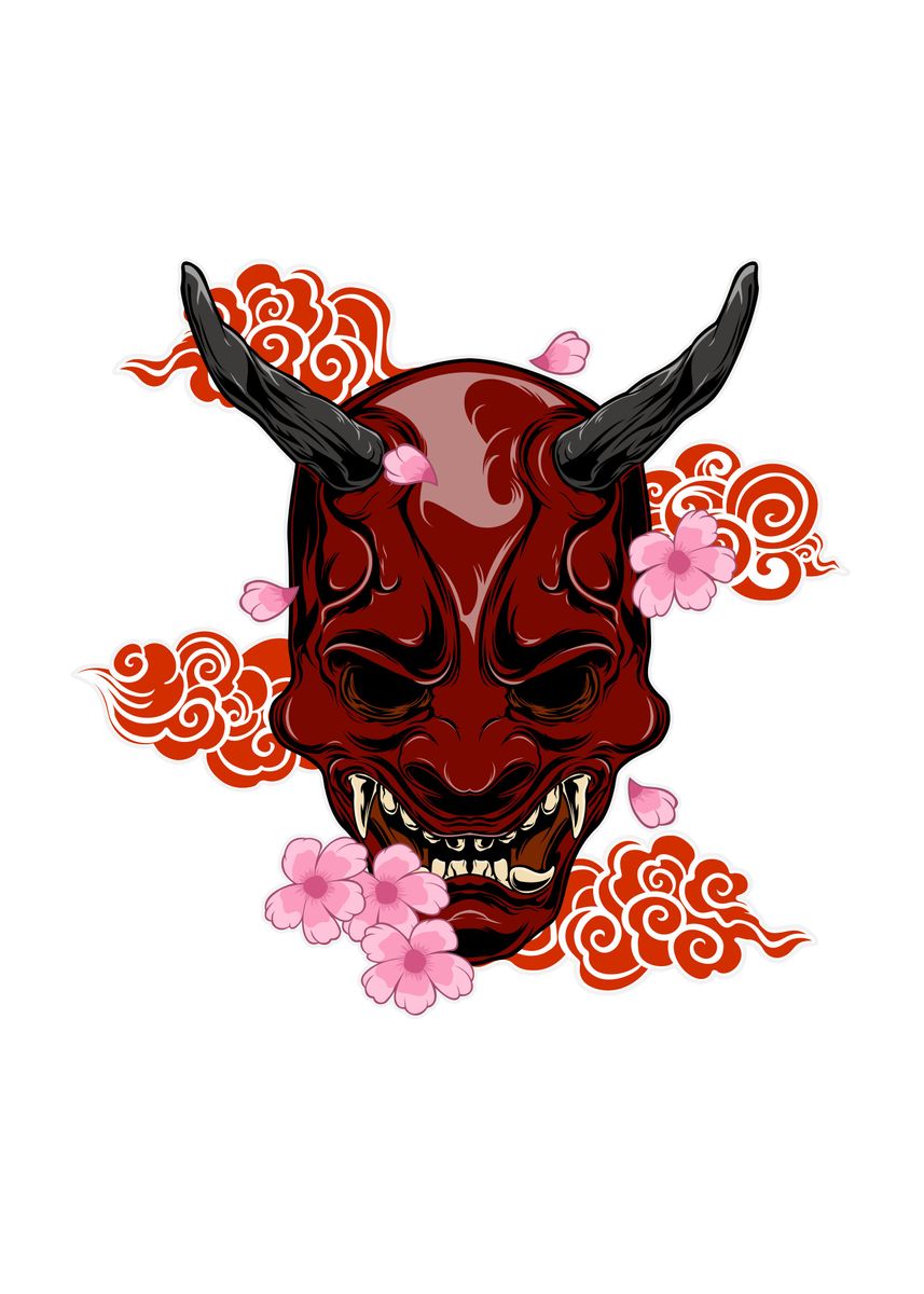 'Oni mask japanese devil' Poster, picture, metal print, paint by Cao ...