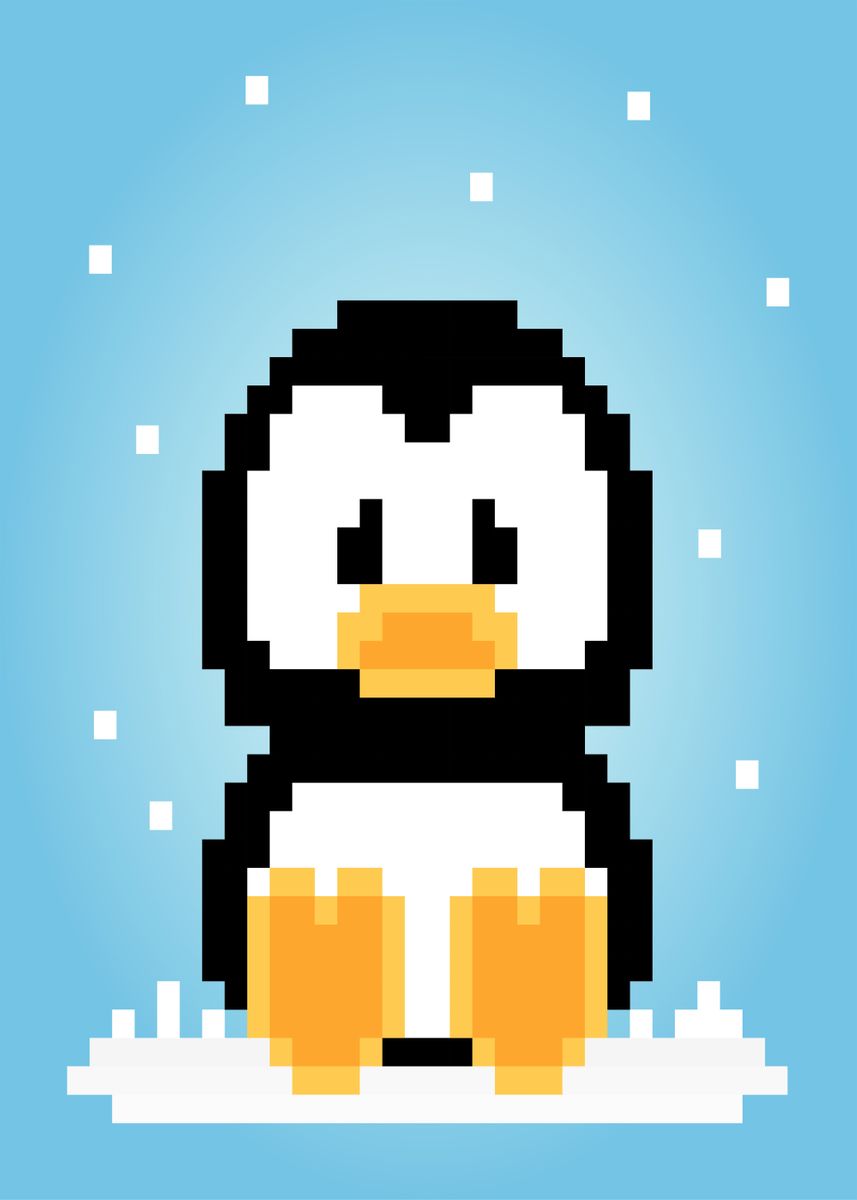 '8 bit pixels penguin' Poster, picture, metal print, paint by 80s Retro ...