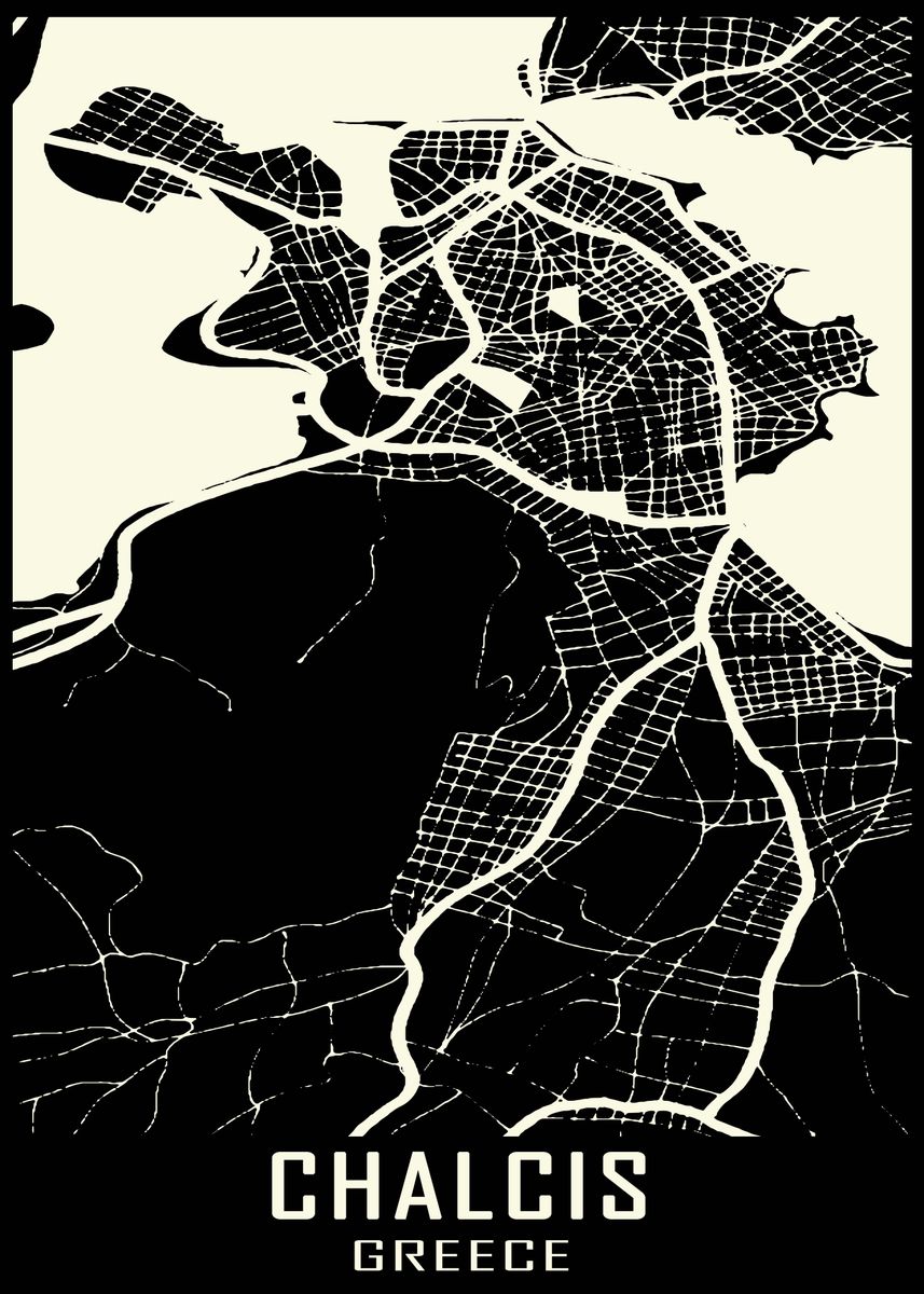 'Chalcis Greece City Map' Poster, picture, metal print, paint by ...