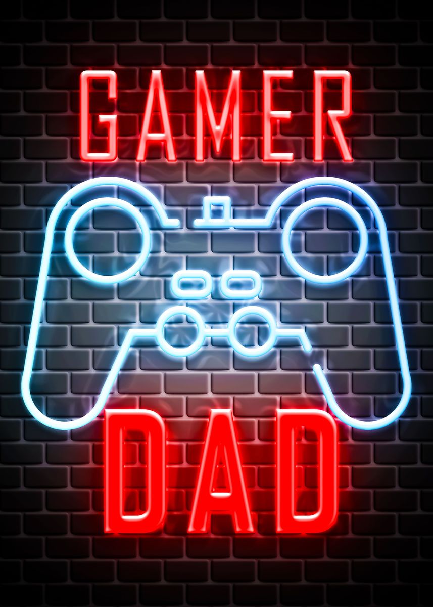 'Gamer Dad' Poster, picture, metal print, paint by Animals Fly | Displate