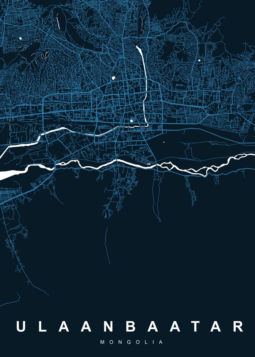 'ULAANBAATAR Map MONGOLIA' Poster, picture, metal print, paint by UrbanMaps | Displate