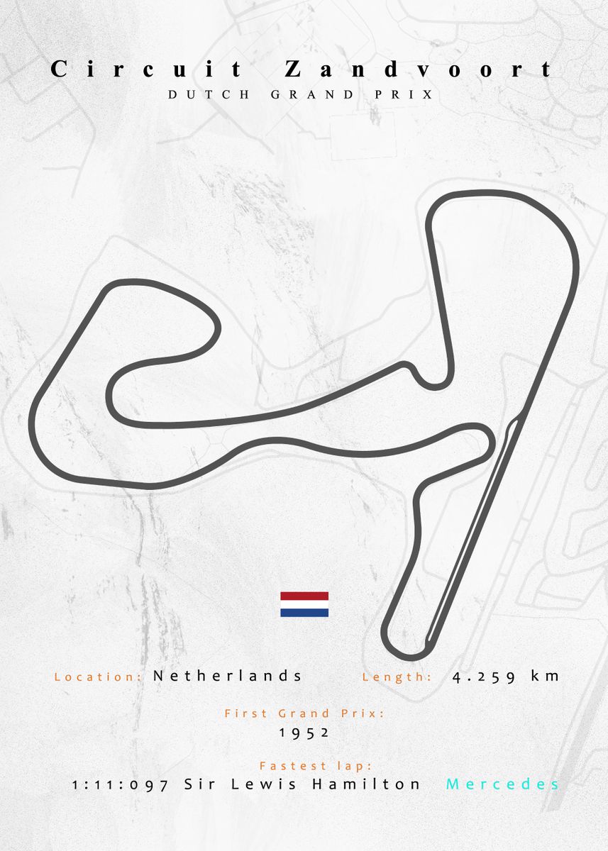 'Zandvoort F1 1 Track Map' Poster, picture, metal print, paint by ...