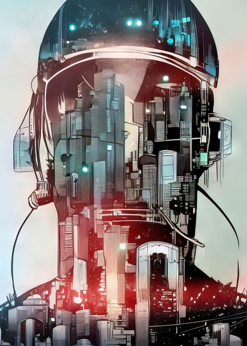 'Cyberpunk Double Exposure ' Poster, picture, metal print, paint by ...