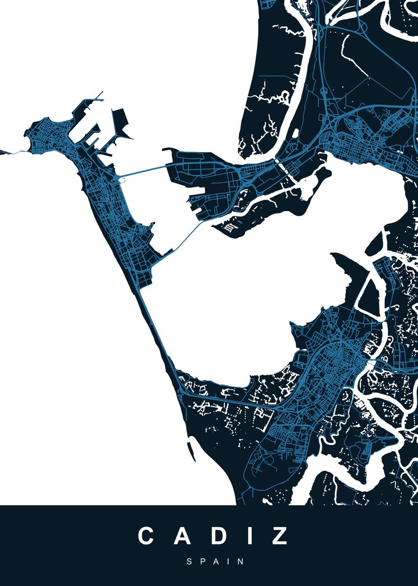 'CADIZ Map SPAIN' Poster, picture, metal print, paint by UrbanMaps ...