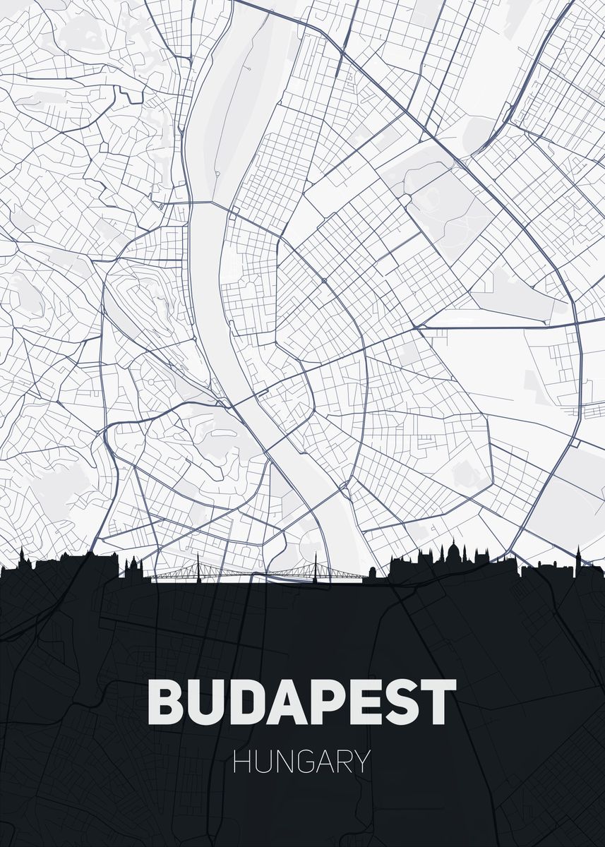 'Budapest City Map' Poster, picture, metal print, paint by crbn design ...