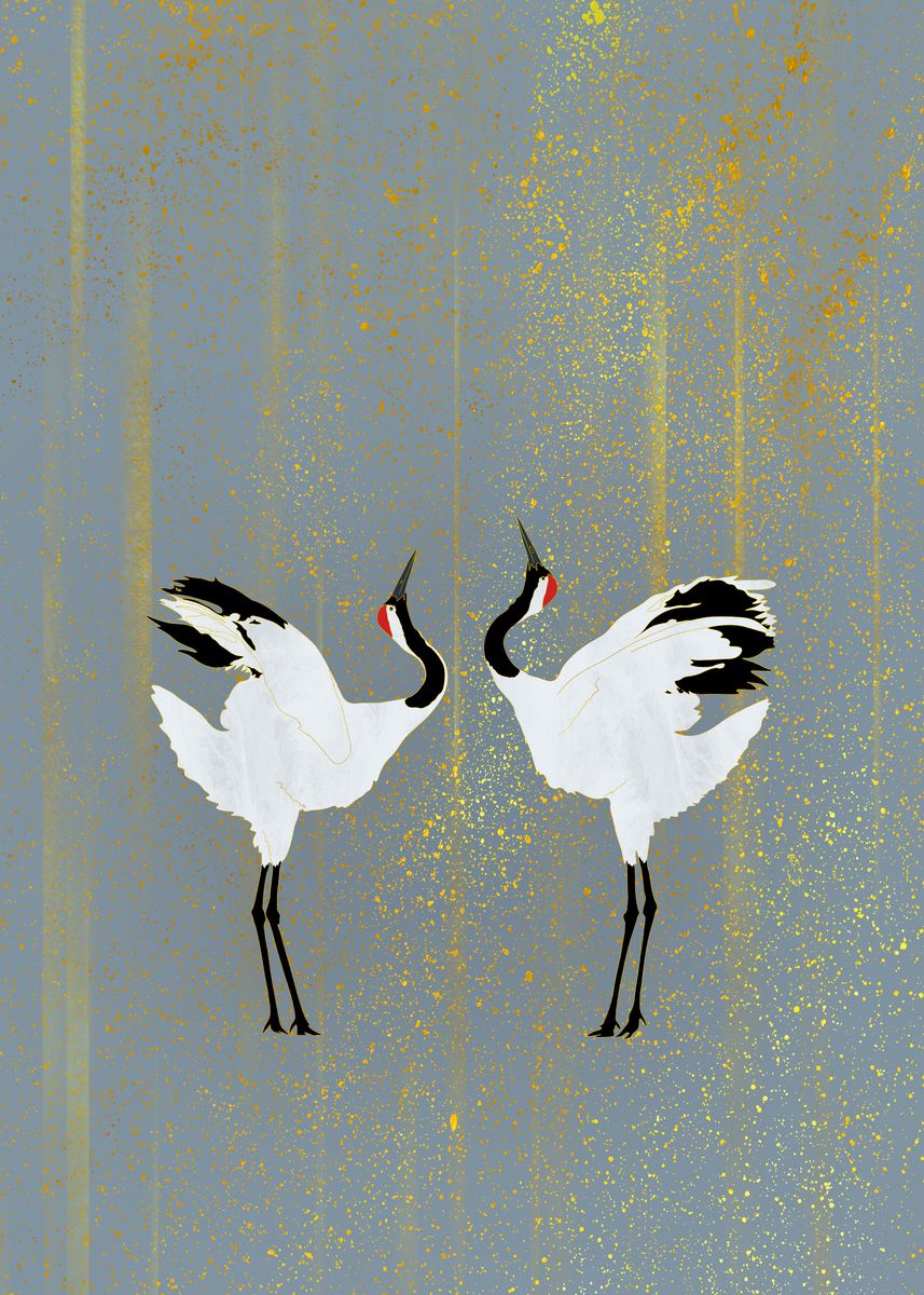 'Dancing Cranes II' Poster, picture, metal print, paint by Cesar Torres ...