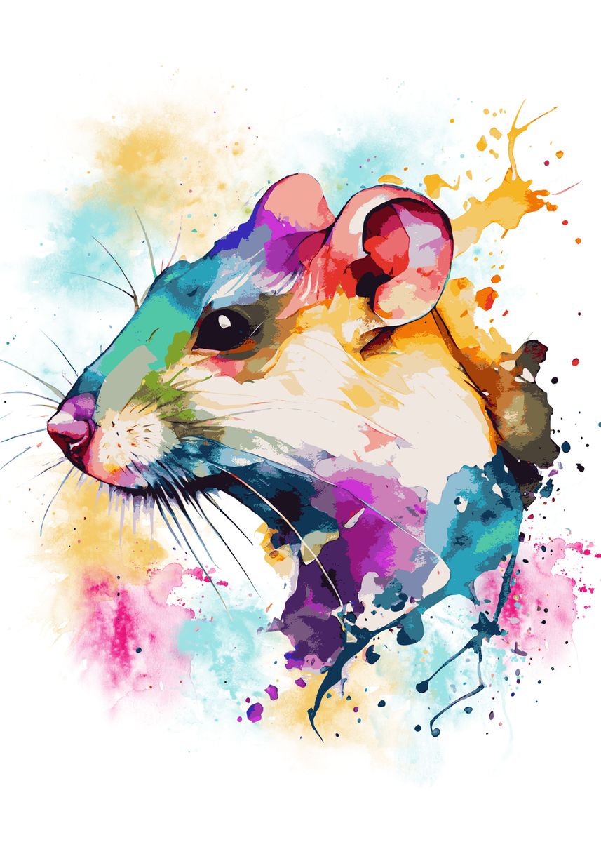 'Abstract Watercolor Rat' Poster, picture, metal print, paint by ...