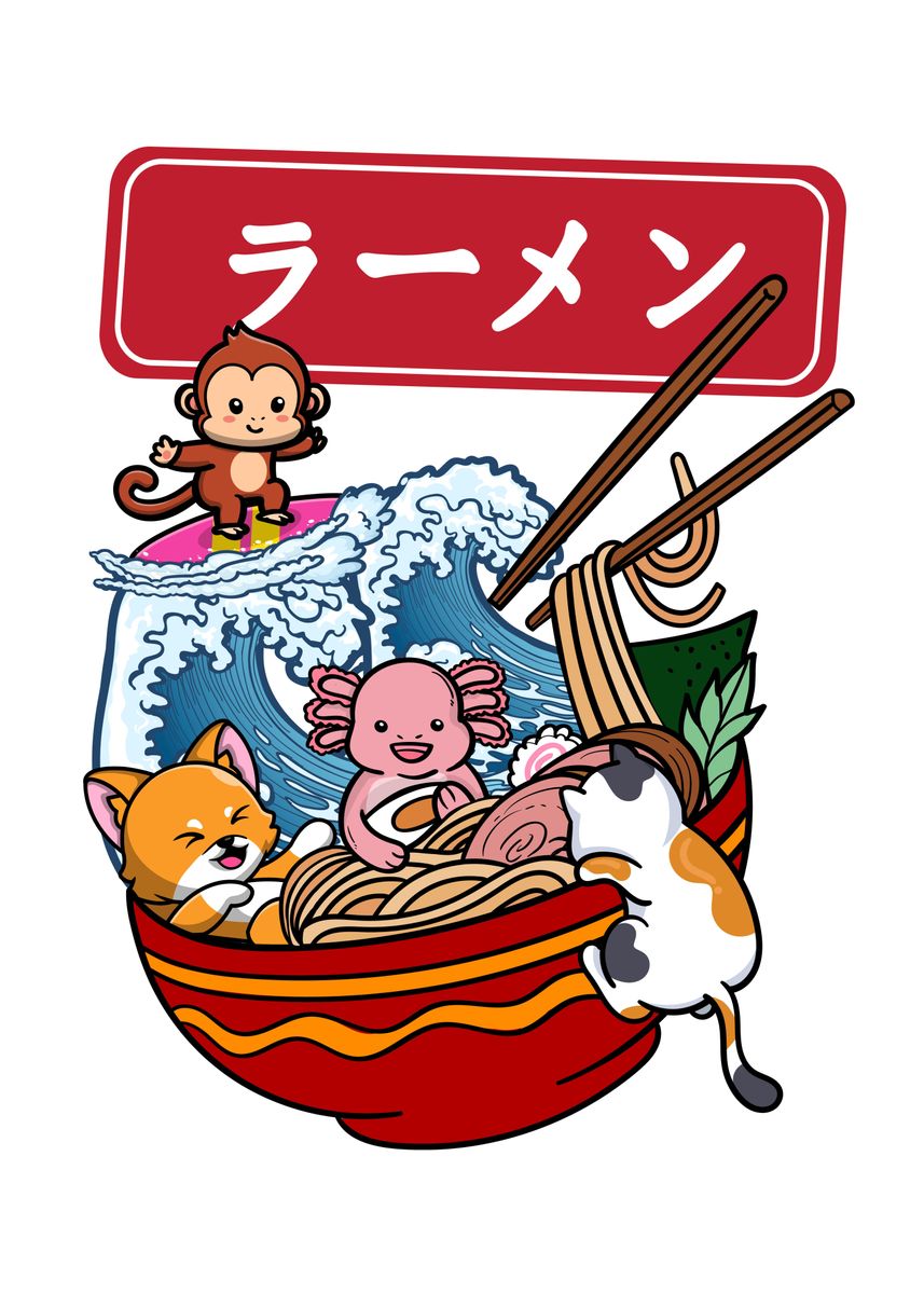 'Fox Panda Axolotl Monkey' Poster by JTGDesign | Displate