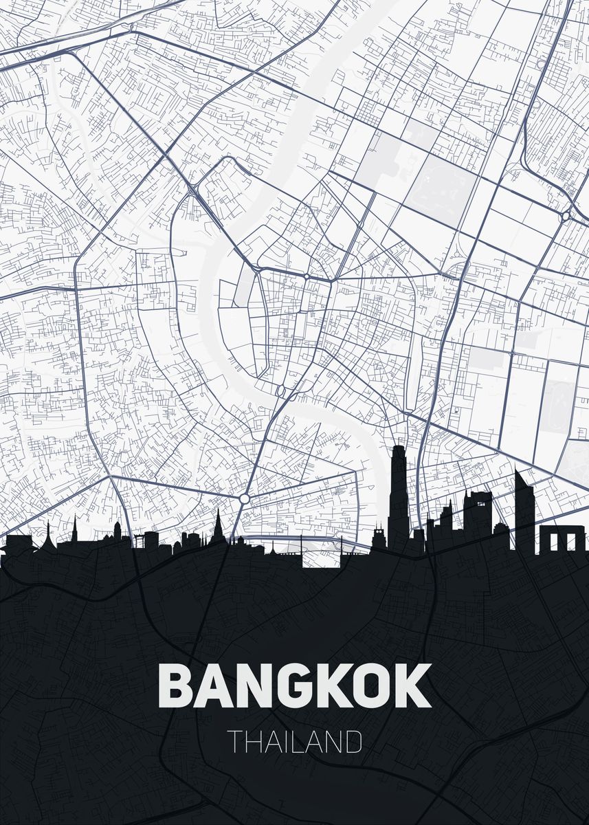'Bangkok City Map' Poster, picture, metal print, paint by crbn design ...