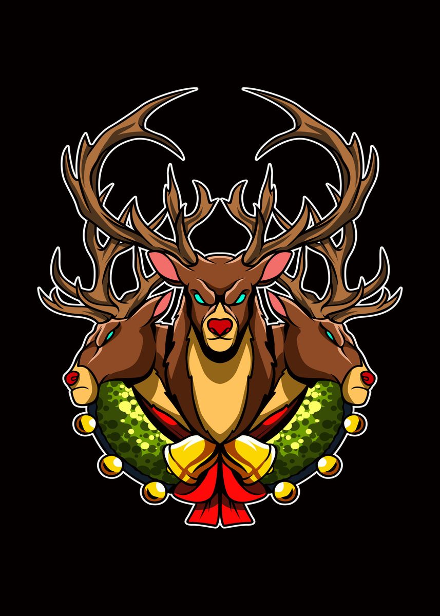 'Trio angry elk Christmas' Poster, picture, metal print, paint by Cao ...