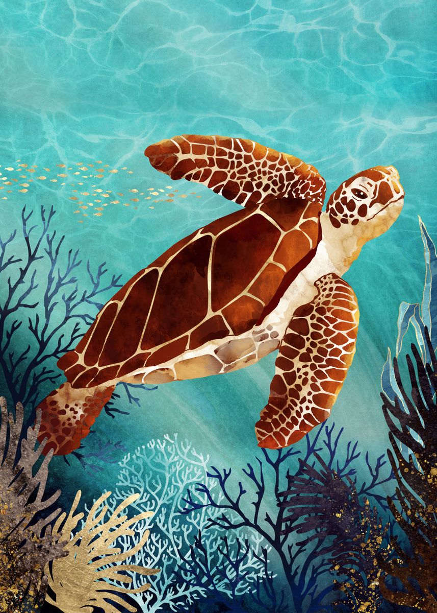 'Metallic Sea Turtle' Poster, picture, metal print, paint by SpaceFrog ...