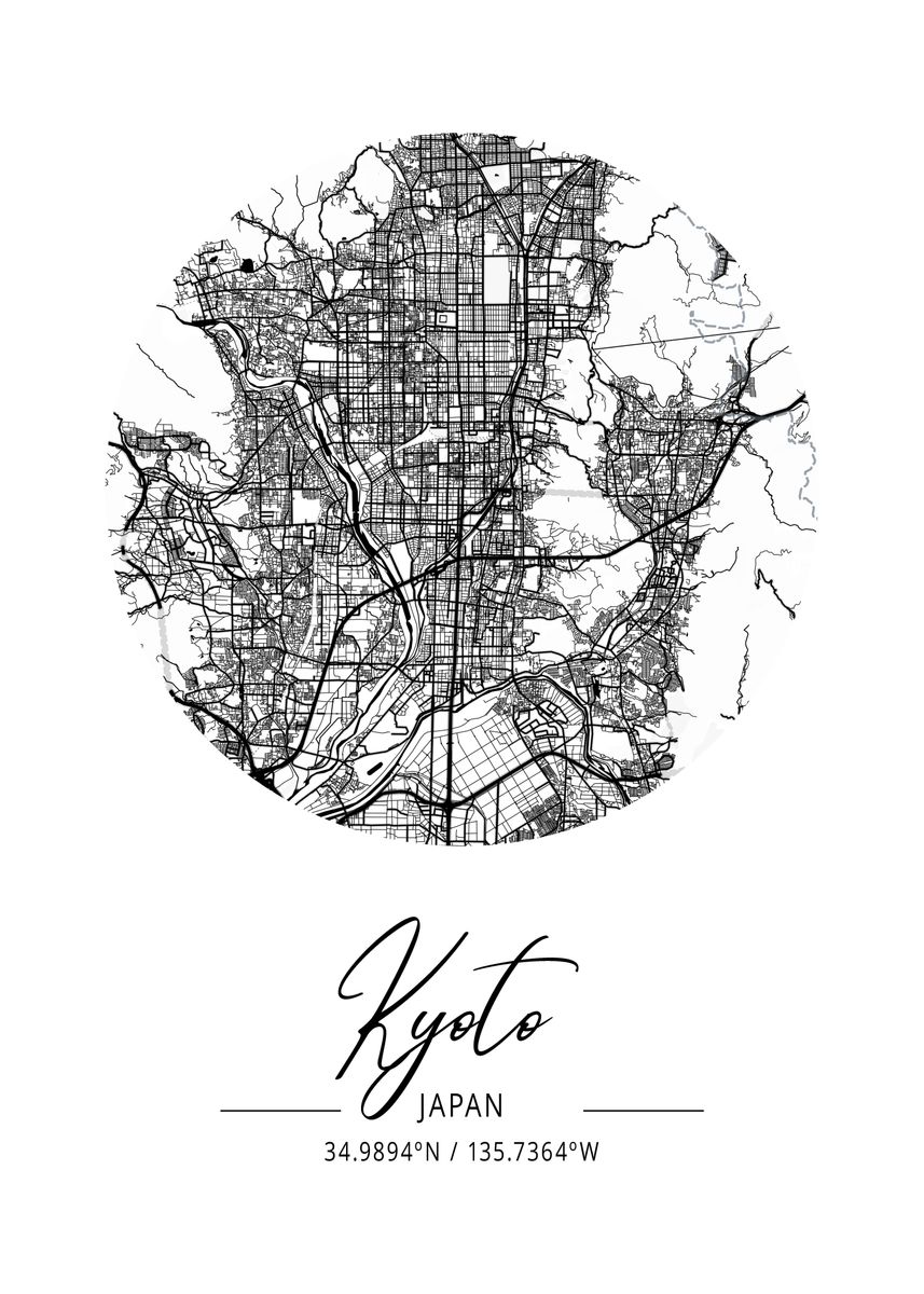 'Kyoto City Map' Poster, picture, metal print, paint by Nae | Displate