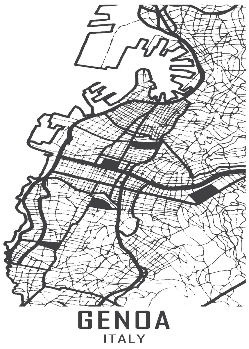 'Genoa Italy City Map' Poster, picture, metal print, paint by ...